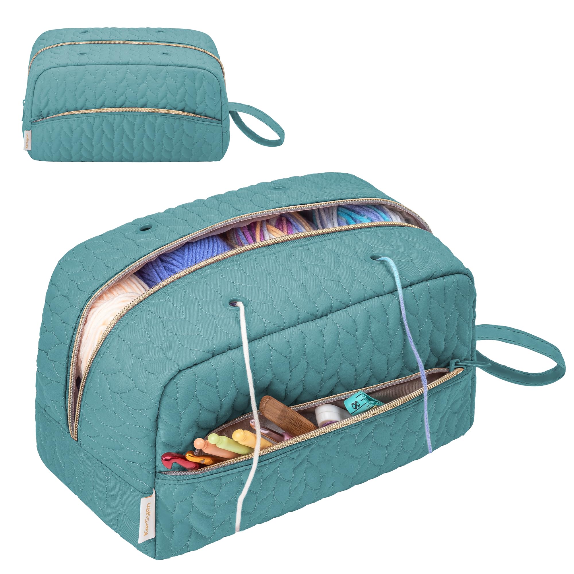 Crochet Bag Yarn Bag Storage Organizer Knitting Bag For Crocheting Accessories Crochet Hook Case Gifts For Crafters (Teal)