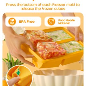 KEMETHY Silicone Freezer Trays with Lid, 2 Pack Silicone Soup Freezer Molds, BPA Free Soup Freezer Containers, 1 Cup Silicone Freezer Molds for Soup, Broth, Sauce and Ice