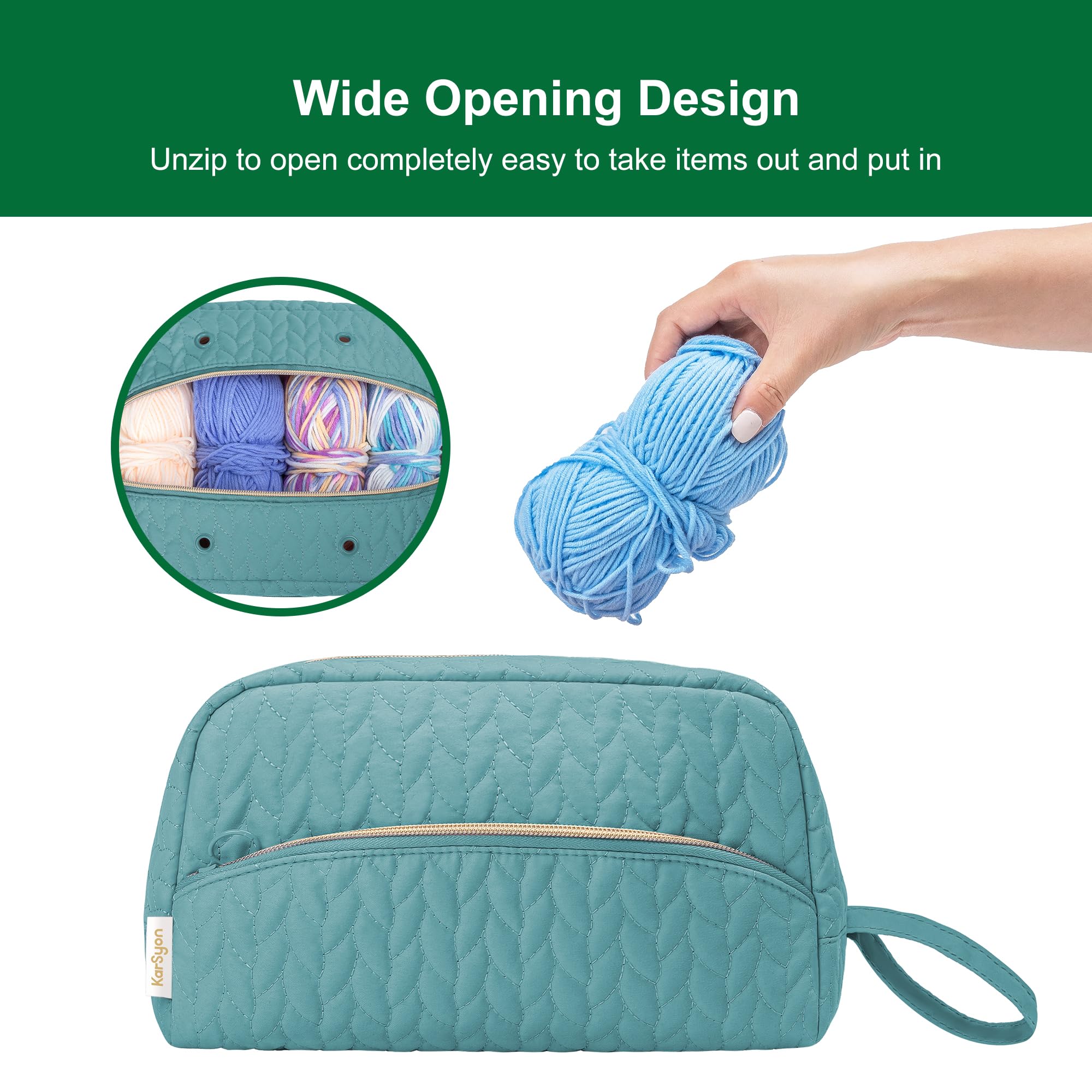 Crochet Bag Yarn Bag Storage Organizer Knitting Bag For Crocheting Accessories Crochet Hook Case Gifts For Crafters (Teal)