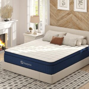 california king mattress 12 inch, cal king mattress in a box, hybrid mattress, ultimate motion isolation with memory foam and pocket spring, strong edge support, medium firm