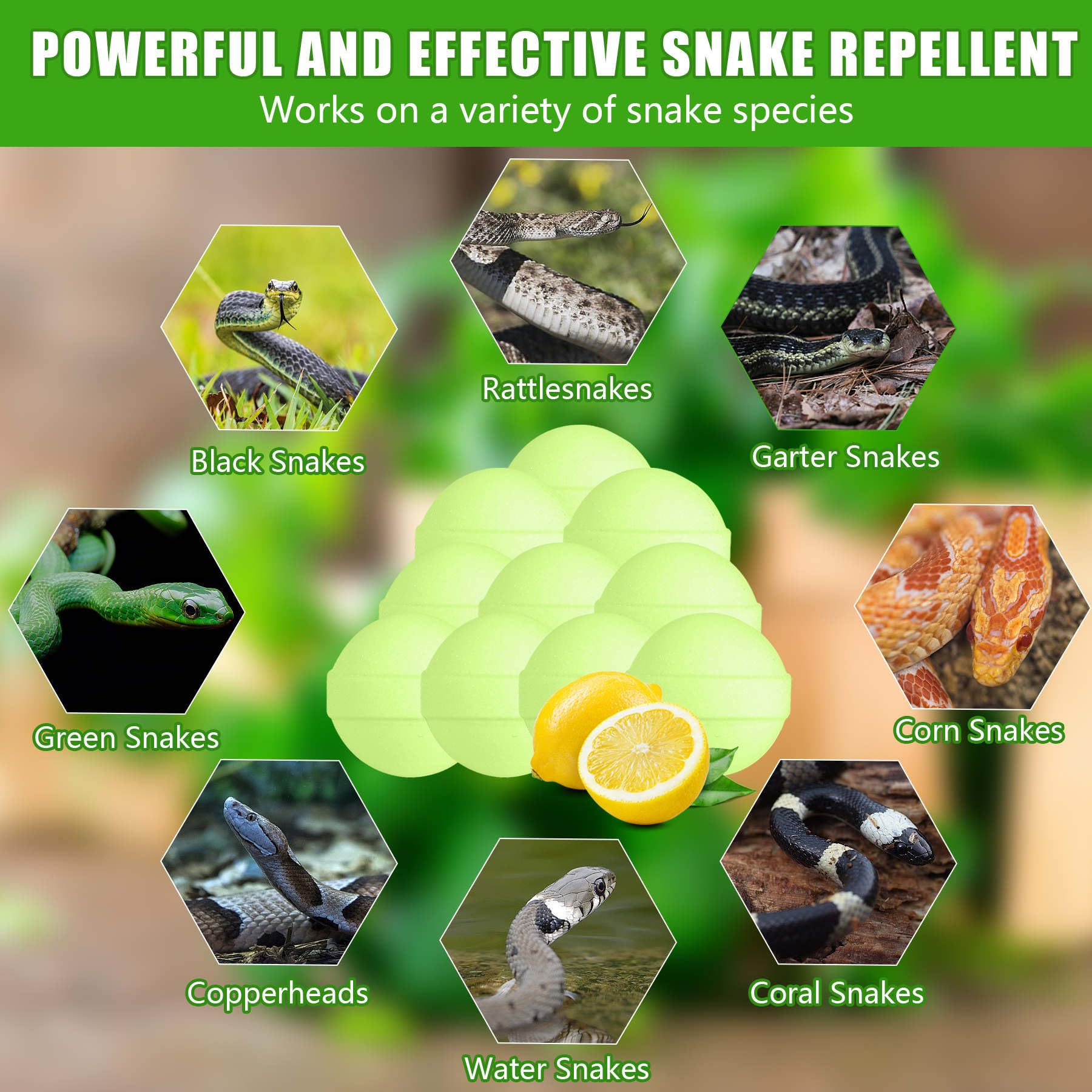 24 Pack Snake Repellent for Yard, Natural Snake Repellent Balls for Outdoors and Indoor, Keep Snakes and Pests Away from Lawn Yard Garden Camping Fishing Pet Safe