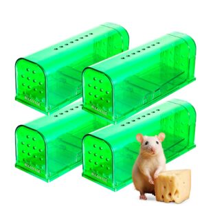 4 pack humane mouse trap with easy release door, catch and release mouse traps for small spaces, reusable, no kill mouse traps, humane mouse traps indoor for home