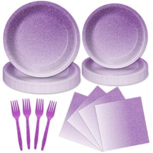 96pcs ombre purple party decorations supplies for birthday tableware set light pastel purple paper plates napkins forks for 24 guests wedding anniversary lavender dinnerware table party favors