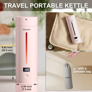 CHACEEF Travel Kettle Upgraded, Portable Electric Kettle, 350ml Small Electric Kettle with 5 Variable Presets, 304 Stainless Steel Mini Hot Water Boiler with Auto Shut-Off & Boil Dry Protection, Pink