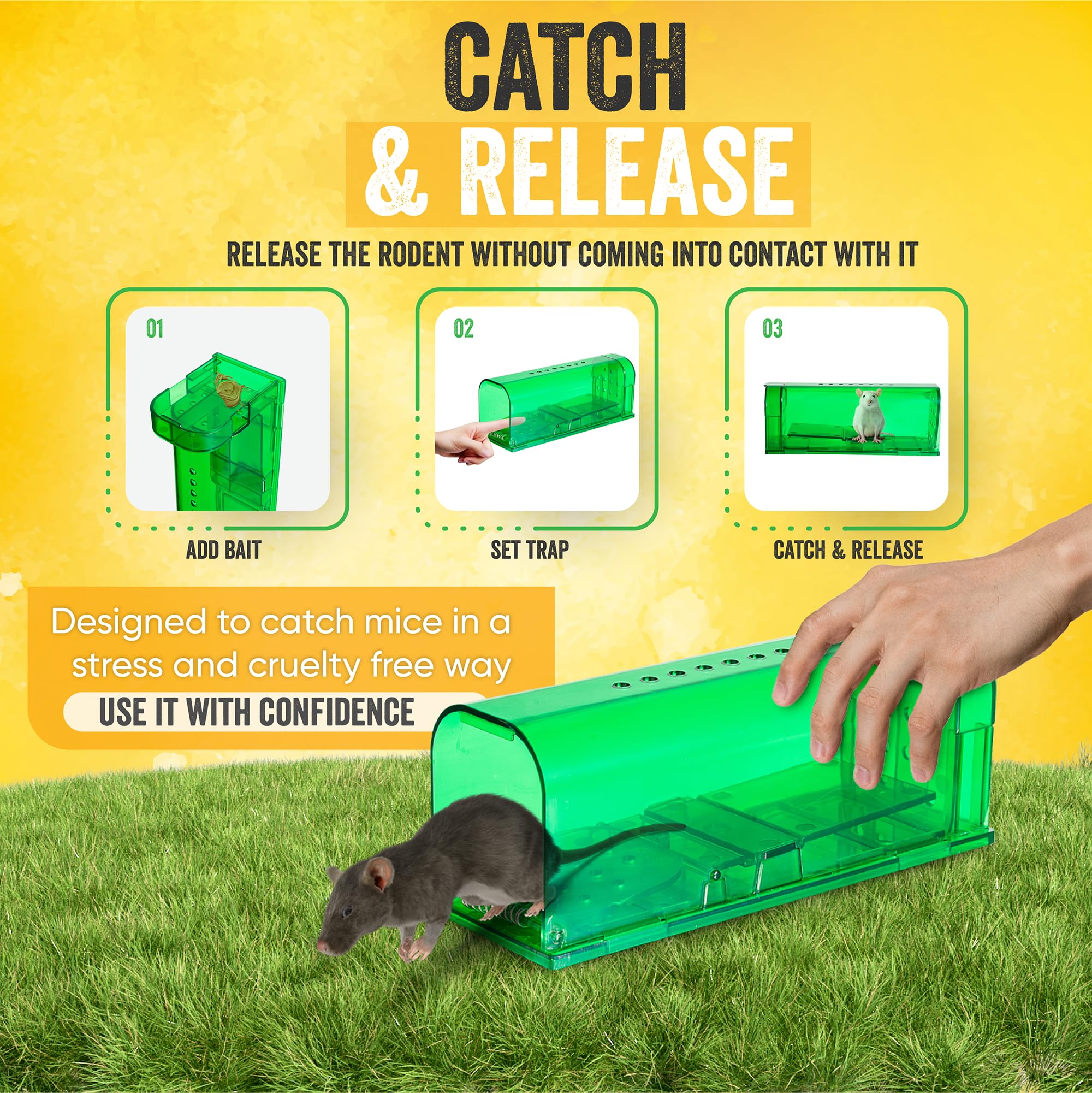 4 Pack Humane Mouse Trap with Easy Release Door, Catch and Release Mouse Traps for Small Spaces, Reusable, No Kill Mouse Traps, Humane Mouse Traps Indoor for Home