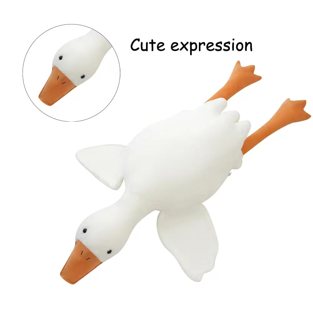 Giant White Goose Plush-Soft Furry Swan Stuffed Animal Pillow,Huge Goose Plush Hugging Pillow Gifts for Every Age (51.2in)