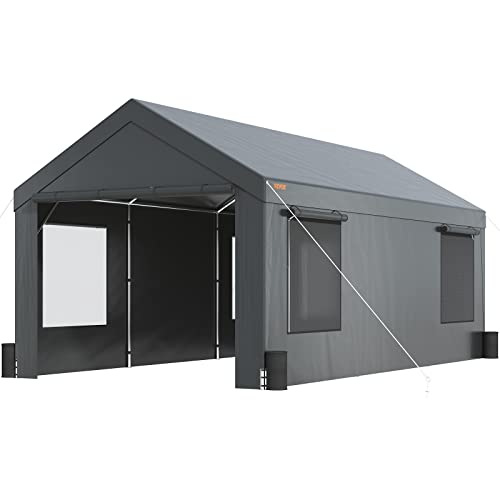 VEVOR Carport 12'x20' Heavy Duty Portable Garage, Upgraded Extra Large Car Canopy with Roll-up Ventilated Windows, Removable Sidewalls, Waterproof UV Resistant All-Season Tarp for Pickup Truck & Boat