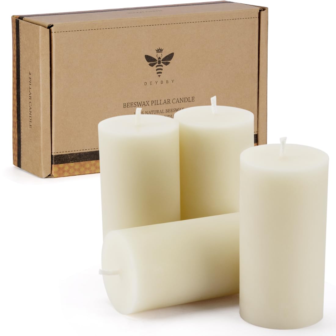 Beeswax Pillar Candles Set of 4, Smokeless Dripless Pure Beeswax Candle Set with Natural Scent for Room Decoration Prayer Party, Long Lasting Burn Time,1.89x3.86 inch,White Raw