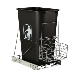 Nuoex Trash Can Pull Out Under Cabinet, Fit Most 7-11 Gallon Garbage Can, Slide Roll Out for Kitchen Trash Can, Under Cabinet Sink Waste Bin Pull Out Slider Kit with Basket (Waste Bin Not Included)