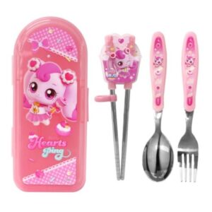 Generic Lovely Catch Teenieping Fork, Spoon, and Chopsticks Flatware Set with Case, Medium, Pink