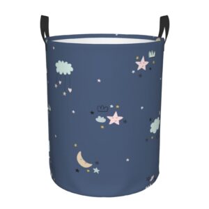 cute night sky nebula large laundry basket 62l round collapsible laundry hamper waterproof nursery hamper with handles portable clothes hamper foldable nursery storage basket bedroom toy bin