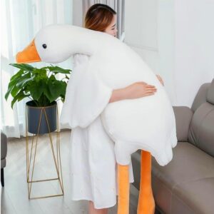 giant white goose plush-soft furry swan stuffed animal pillow,huge goose plush hugging pillow gifts for every age (51.2in)