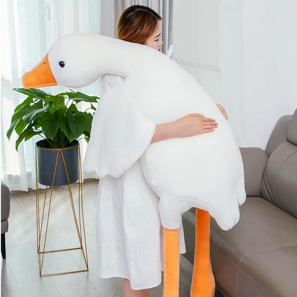 Giant White Goose Plush-Soft Furry Swan Stuffed Animal Pillow,Huge Goose Plush Hugging Pillow Gifts for Every Age (51.2in)