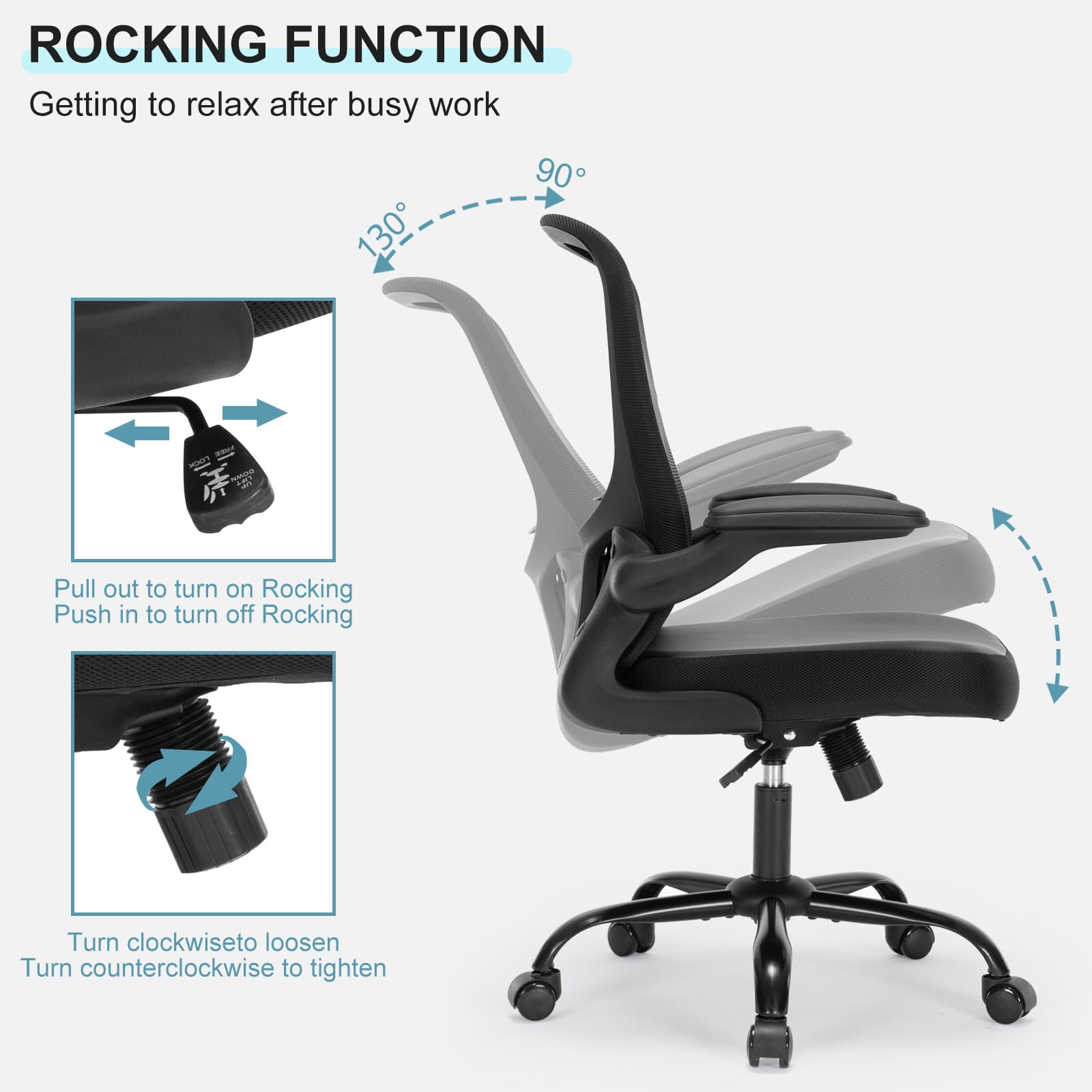 HOMIFYCO Office Chair, Ergonomic Desk Chair with Flip-up Armrests, PU Leather Computer Chair Home Office Desk Chairs with Lumbar Support, Mesh Swivel Executive Chair Rolling Task Chair, Black