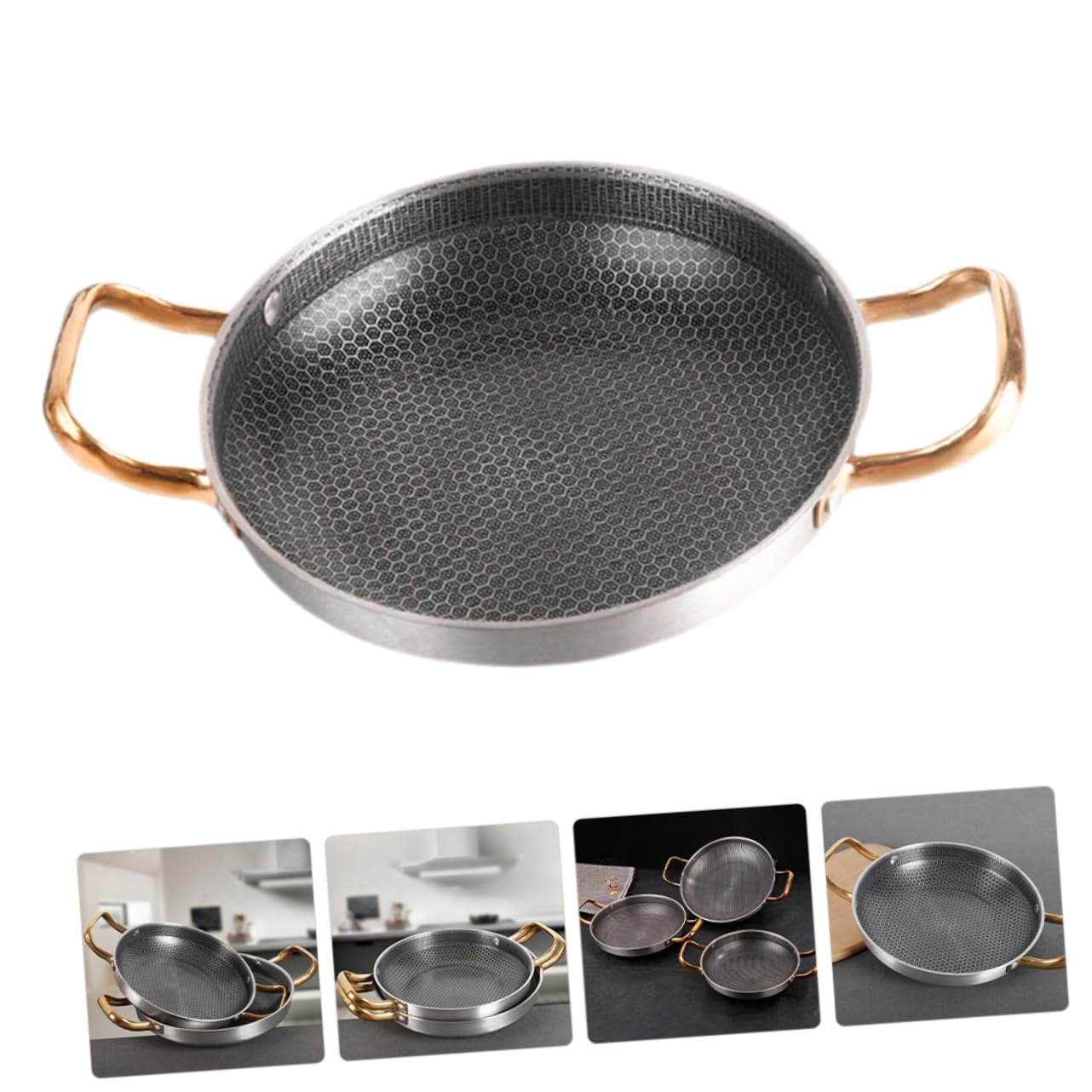 WATIIFUFU Stainless Steel Hong Style Honeycomb Griddle Thickened Seafood Crayfish Rice Pot Creative Double Ear Plate Pan (26cm) Fry Pan Non Stick Frying Pans Honeycomb Skillet