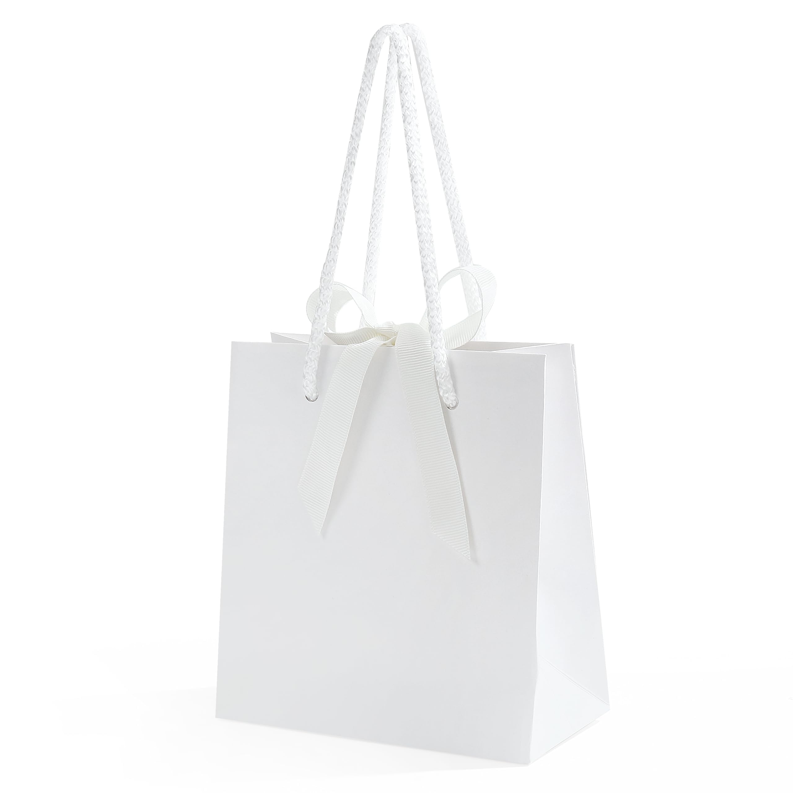 SHYRABBIT 10pcs White Gift Bags with Handles,7.9x3.1x9.1Inch Cosmetics Paper Bags,Gift Bags,White gift bags with Bow,Christmas Gift Bags, shopping Paper bags