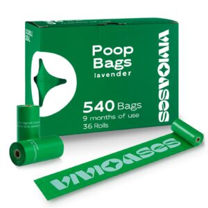 540 count dog poop bags rolls, 9" x 13" dog bags for poop, 100% leak proof and strong sturdy doggie poop bags, pet waste bags, lavender, scented