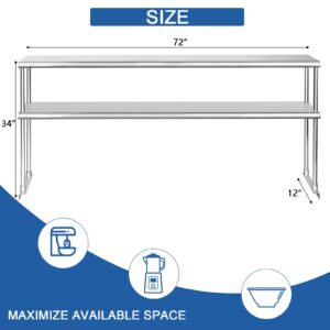 HARDURA Stainless Steel Overshelf 12X72 Inches, NSF Commercial Double Shelf for Prep Work Table in Restaurant, Home and Kitchen