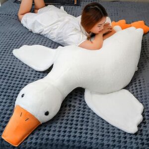 Giant White Goose Plush-Soft Furry Swan Stuffed Animal Pillow,Huge Goose Plush Hugging Pillow Gifts for Every Age (51.2in)