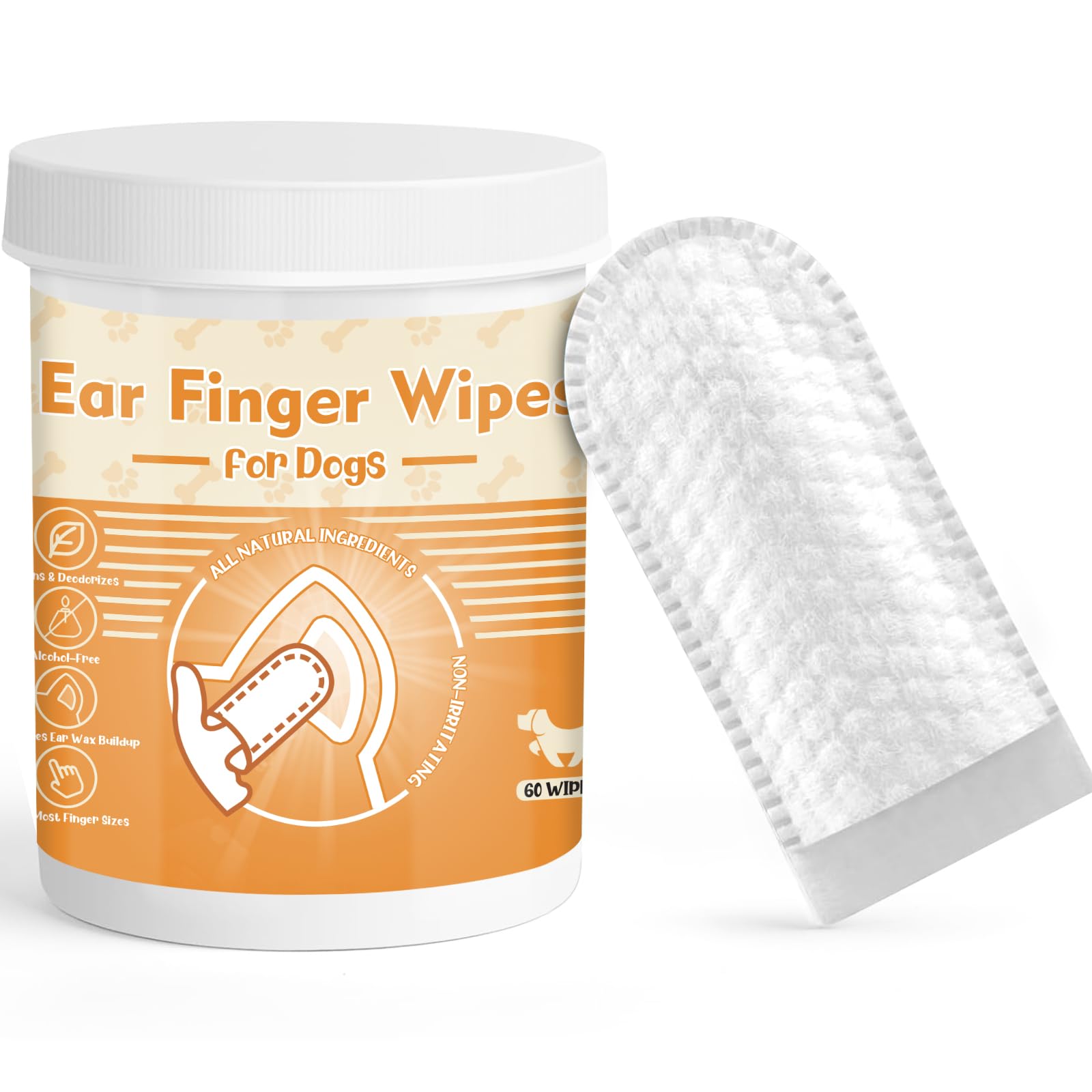 Pet Ear Finger Wipes for Dog & Cat 60pcs, Dog Ear Finger Wipes Soothing Odor, Ear Wipes for Dogs Reduce Earwax Buildup, Dog Supplies Ear Cleaner Wipes Remove Dirt & Non-Irritating