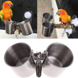 Parrot Feeding Cups Hanging Pet Animal Stainless Steel Birdcage Bowls Bird Bowls for Cage Parakeet Bird Cage Accessories Suitable Small and Medium Bird Pet Supplies