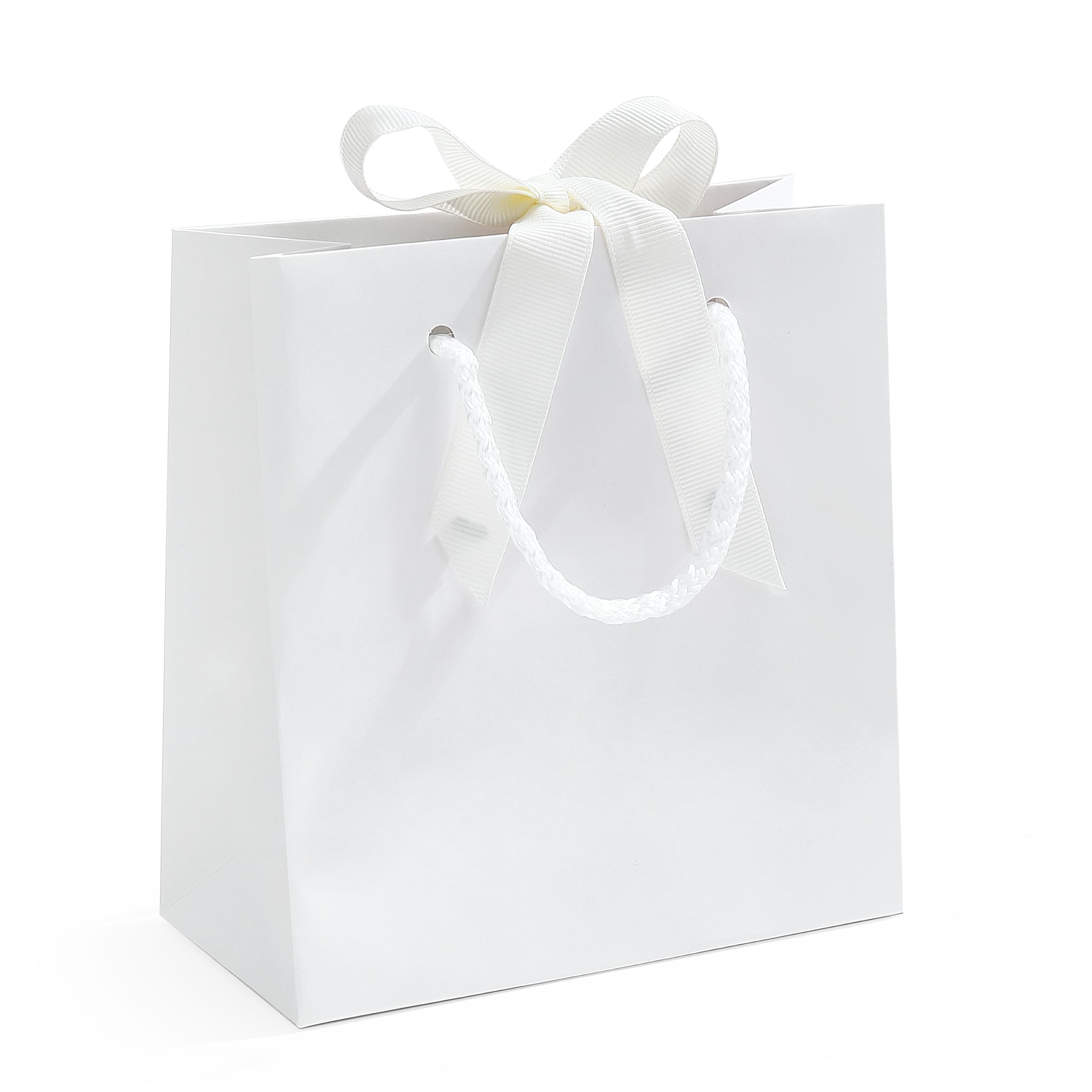 SHYRABBIT 10pcs White Gift Bags with Handles,7.9x3.1x9.1Inch Cosmetics Paper Bags,Gift Bags,White gift bags with Bow,Christmas Gift Bags, shopping Paper bags