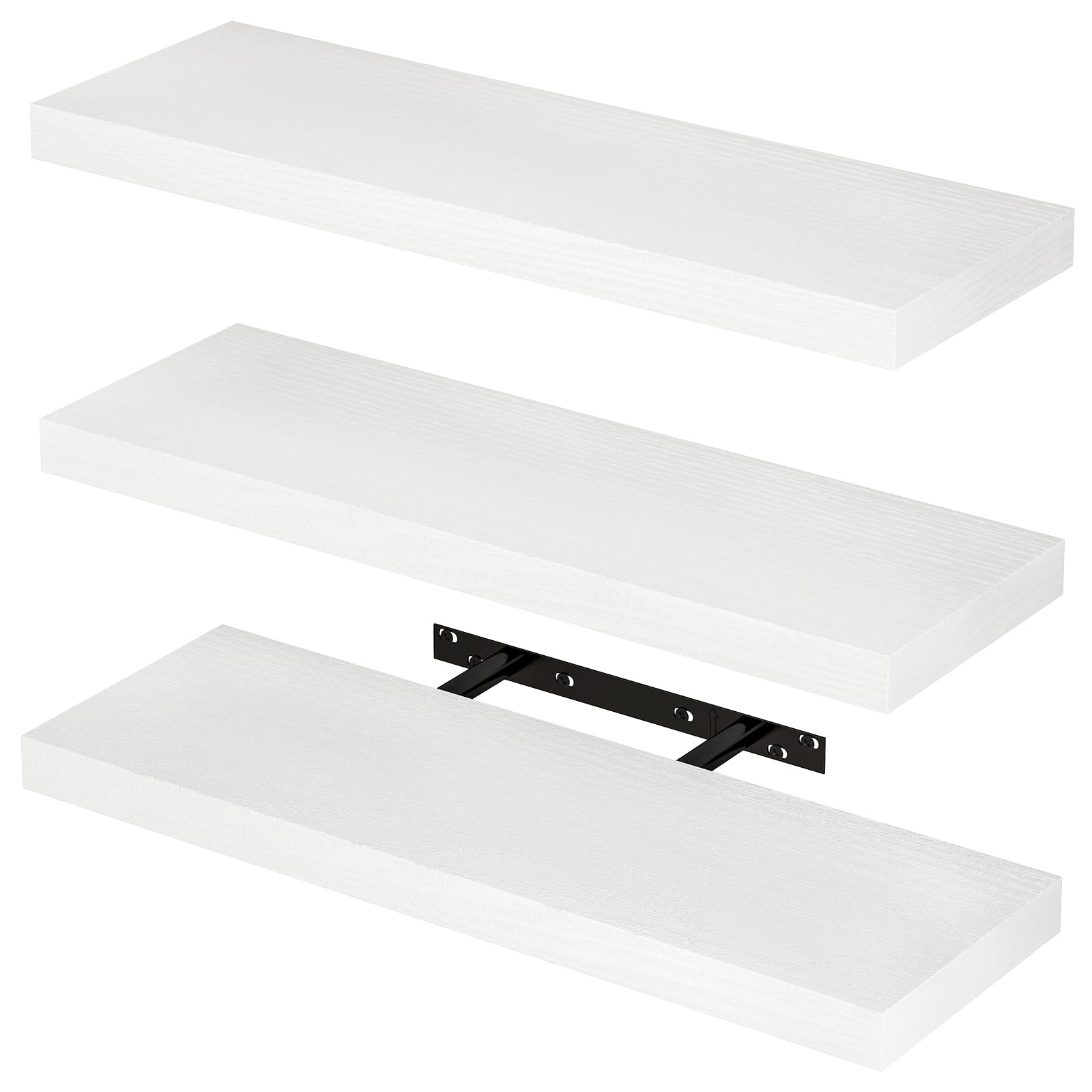 Fixwal 23.6in Floating Shelves for Wall, Set of 3 Wood Shelves, Wall Shelf Farmhouse Shelf for Bathroom, Bedroom, Living and Kitchen Room (White)