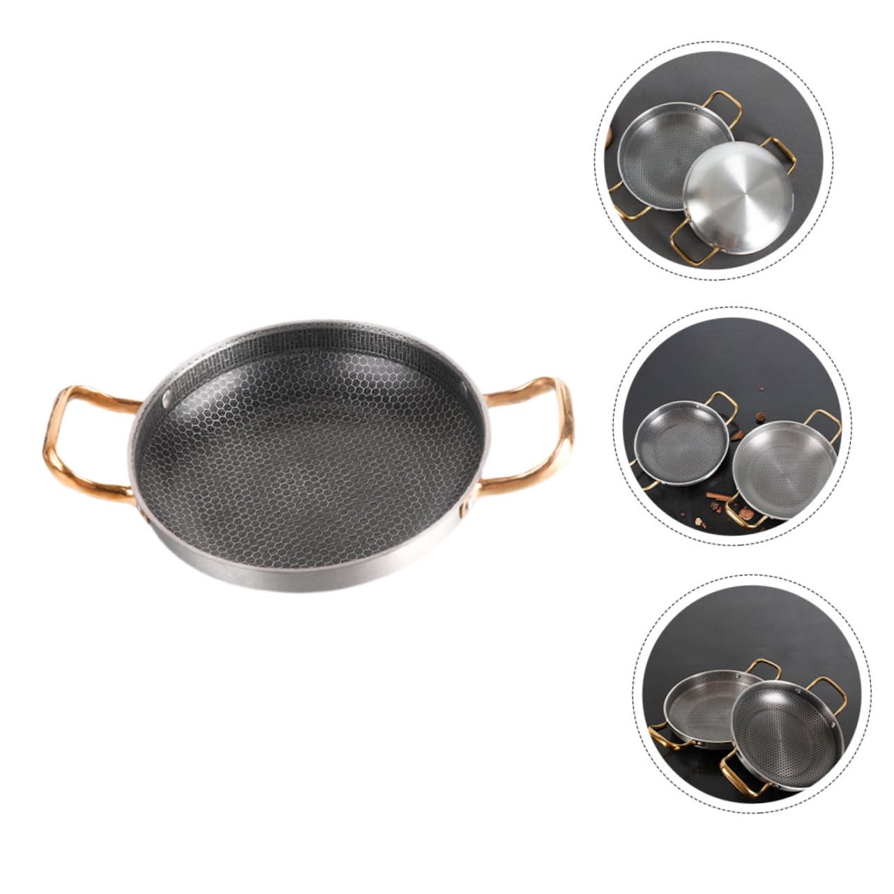 WATIIFUFU Stainless Steel Hong Style Honeycomb Griddle Thickened Seafood Crayfish Rice Pot Creative Double Ear Plate Pan (26cm) Fry Pan Non Stick Frying Pans Honeycomb Skillet