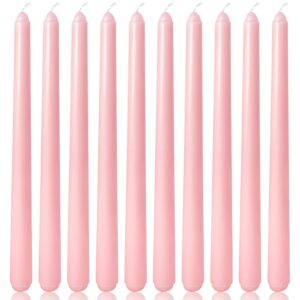 10 inch baby-pink taper candles for home decoration, 10 pack unscented candlesticks for dinner wedding party, smokeless and dripless candle sticks