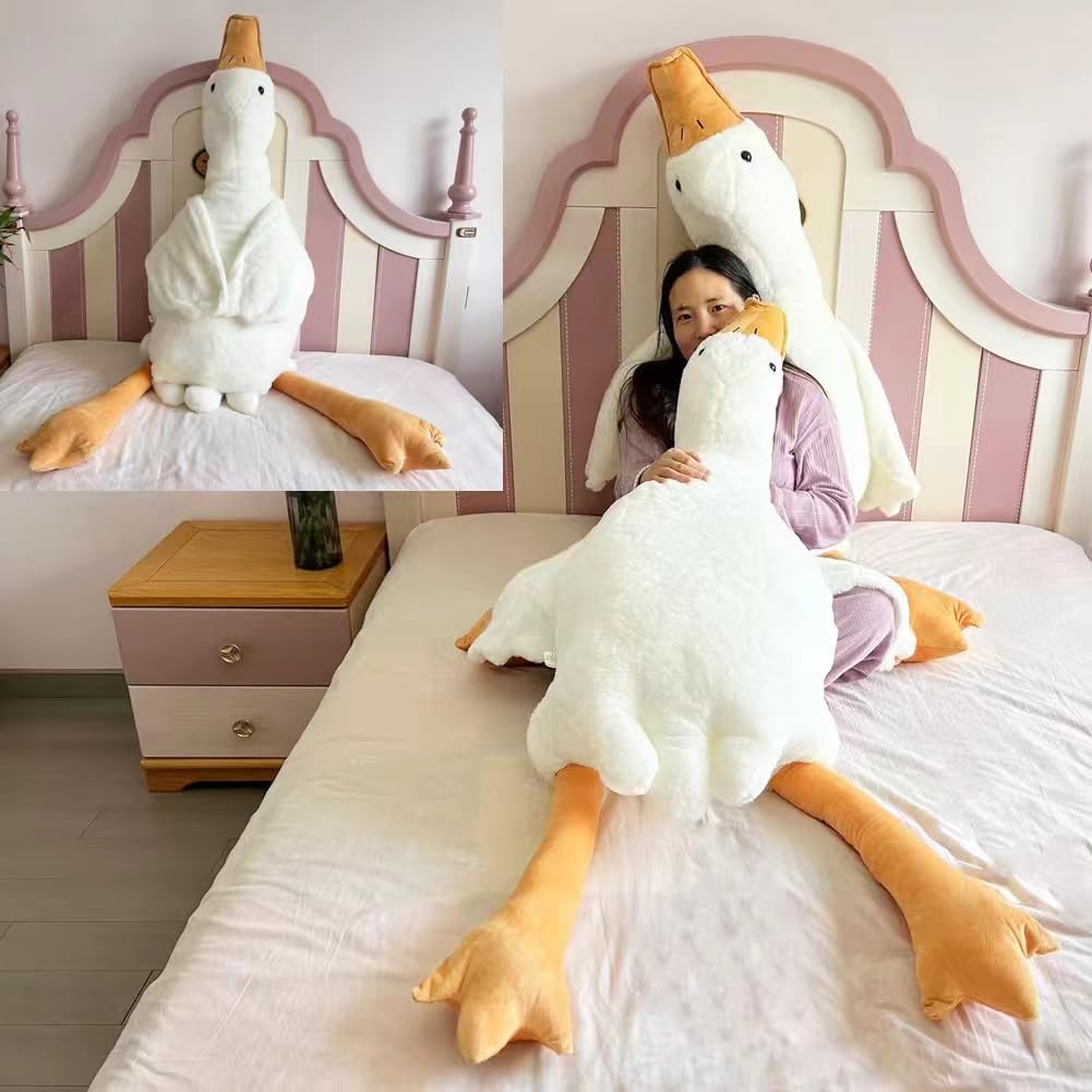 Giant White Goose Plush-Soft Furry Swan Stuffed Animal Pillow,Huge Goose Plush Hugging Pillow Gifts for Every Age (51.2in)