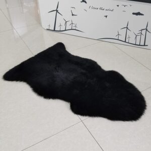 champlus sheepskin rug 2.3x3.3 ft genuine australian lambskin area rug, real fur wool rug throw for bedroom, living room, kid's room, single pelt - black