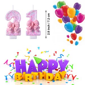 VSHILI 21st Birthday Candles, Pink 21 Year Old Number Birthday Candles, Happy Birthday Party Cake Topper Decoration Gifts for Women