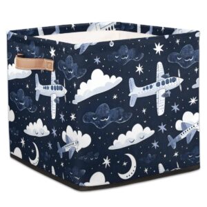 tablerazzi aircraft cube storage bin, 13 inch collapsible fabric storage cube bin, flying airplane navy blue foldable cube baskets for shelf, closet, organizer