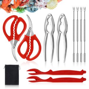 casaculina 10 pcs seafood tools set includes crab lobster crackers, stainless steel crab forks/picks, lobster shellers and seafood scissors, nut cracker set for crab leg crackers tool