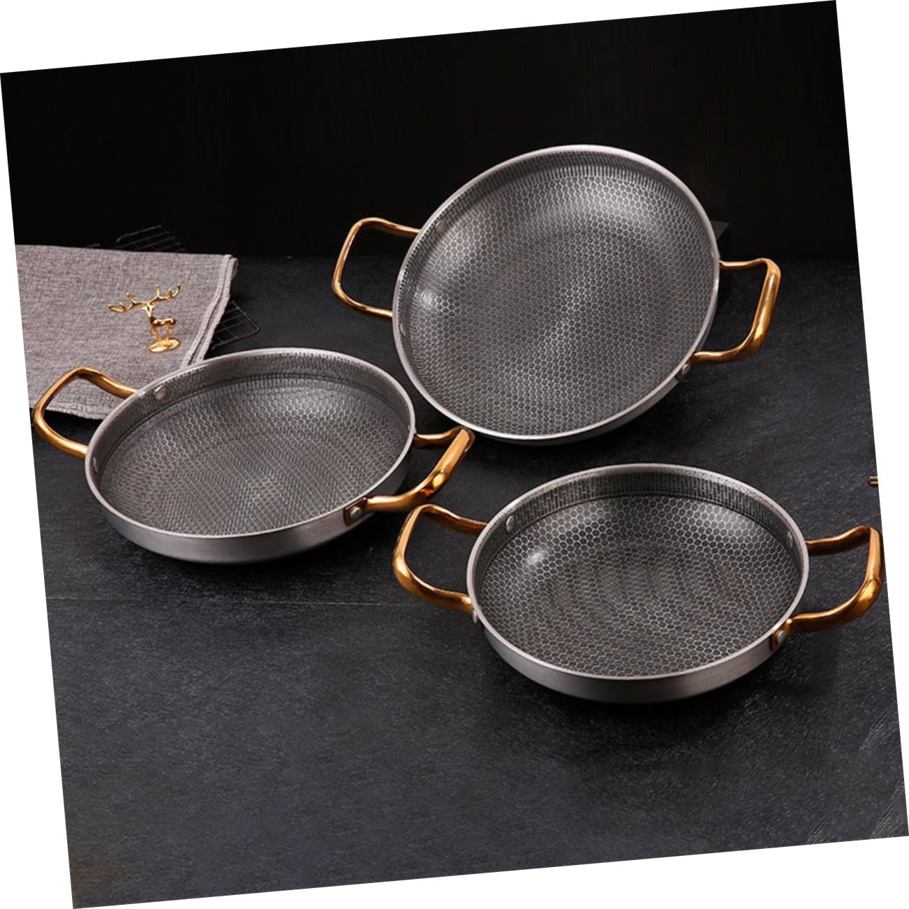 WATIIFUFU Stainless Steel Hong Style Honeycomb Griddle Thickened Seafood Crayfish Rice Pot Creative Double Ear Plate Pan (26cm) Fry Pan Non Stick Frying Pans Honeycomb Skillet