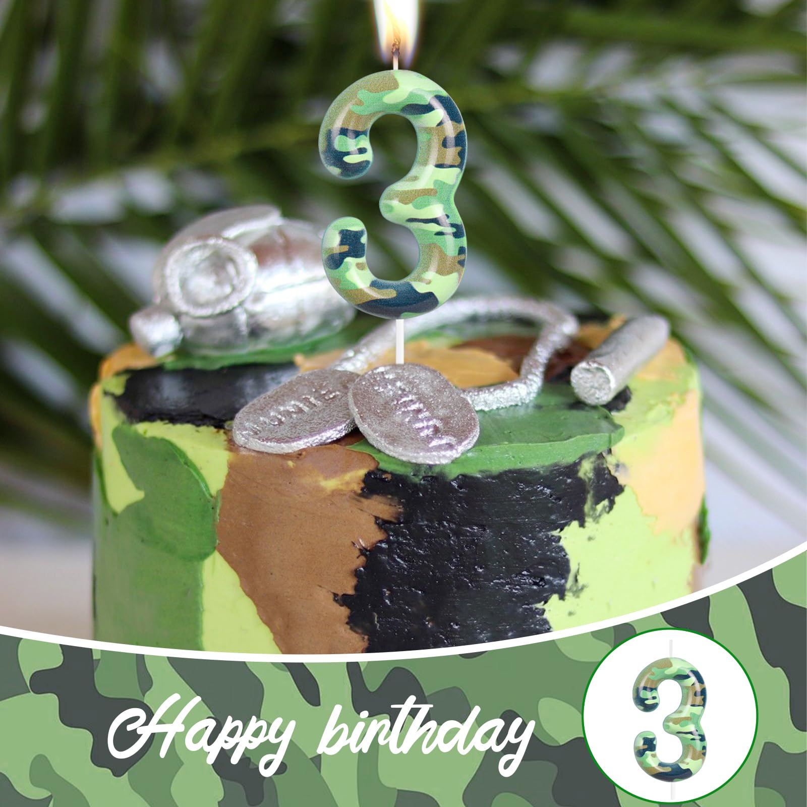 ZHIHUI Birthday Candle Army Themed Party Decorations, Hunting Party Camouflage Motif Party Supplies Decorations, Boys Girls Kids Birthday Cake Topper Reunions Theme Party Supplies (Number 5)