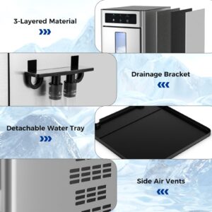 COSTWAY Nugget Ice Maker Countertop, 40 Lbs/24H Soft Ice, Pebble Ice Maker with Self-Cleaning Function, LED Light, Manual and Auto Water Refill, Stainless Steel Ice Maker for Home Bar Party Office