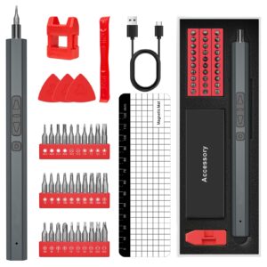 casaculina mini electric screwdriver, 37 in 1 electric precision screwdriver kit with 30 magnetic bits, small electric screwdriver set cordless rechargeable repair tools for phone camera watch, red