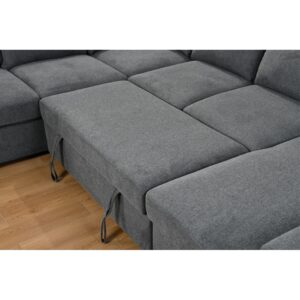 THSUPER Oversized Sectional Sleeper Sofa with Pull Out Bed, Chaise Lounge and Side Storage, U Shaped Comfy Sectional Sofa Couches Set for Living Room - 6 Seater, Dark Grey Fabric