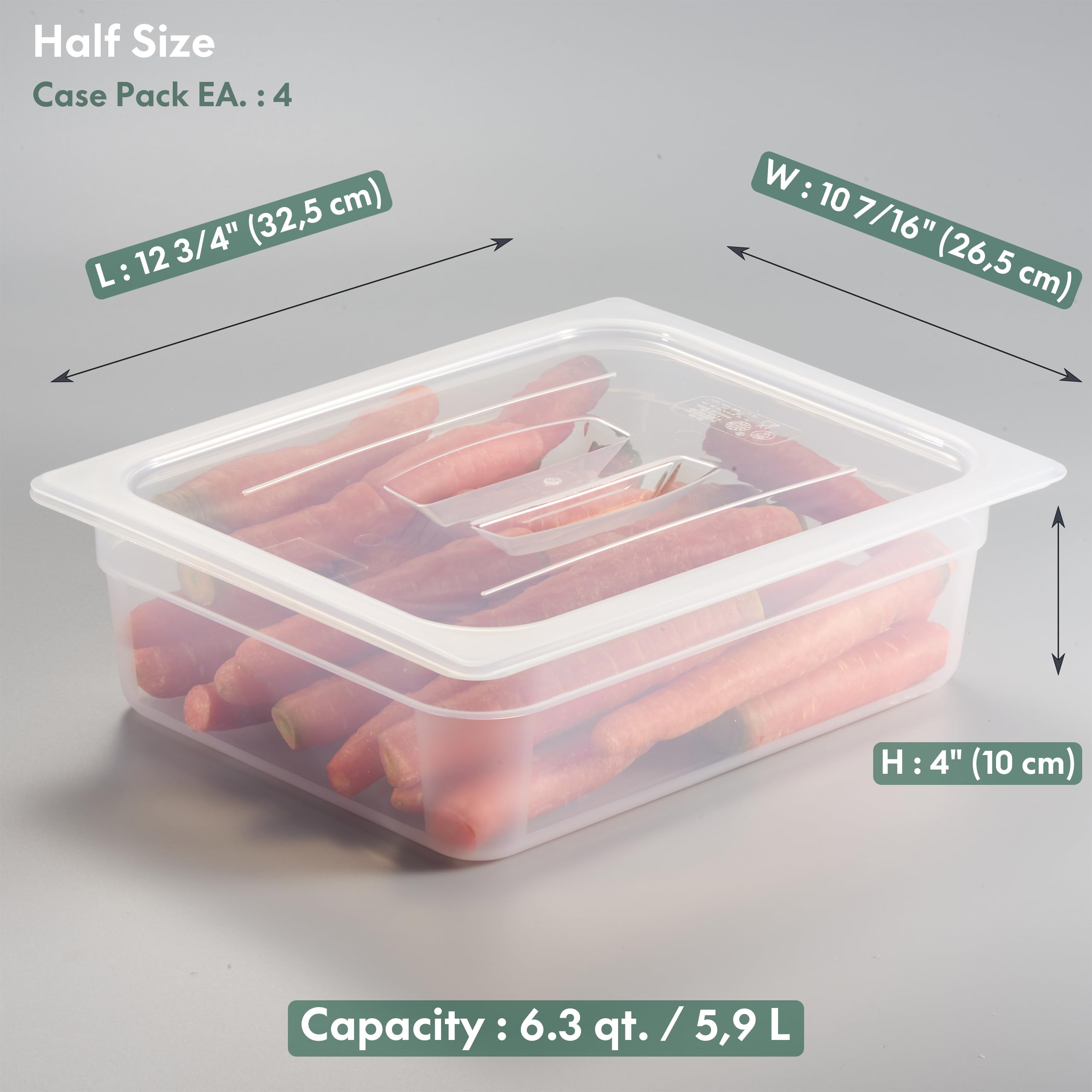 CURTA 4 Pack Translucent Food Pan with Lid, Half Size 4" Deep NSF Listed Commercial-Grade Polypropylene Plastic