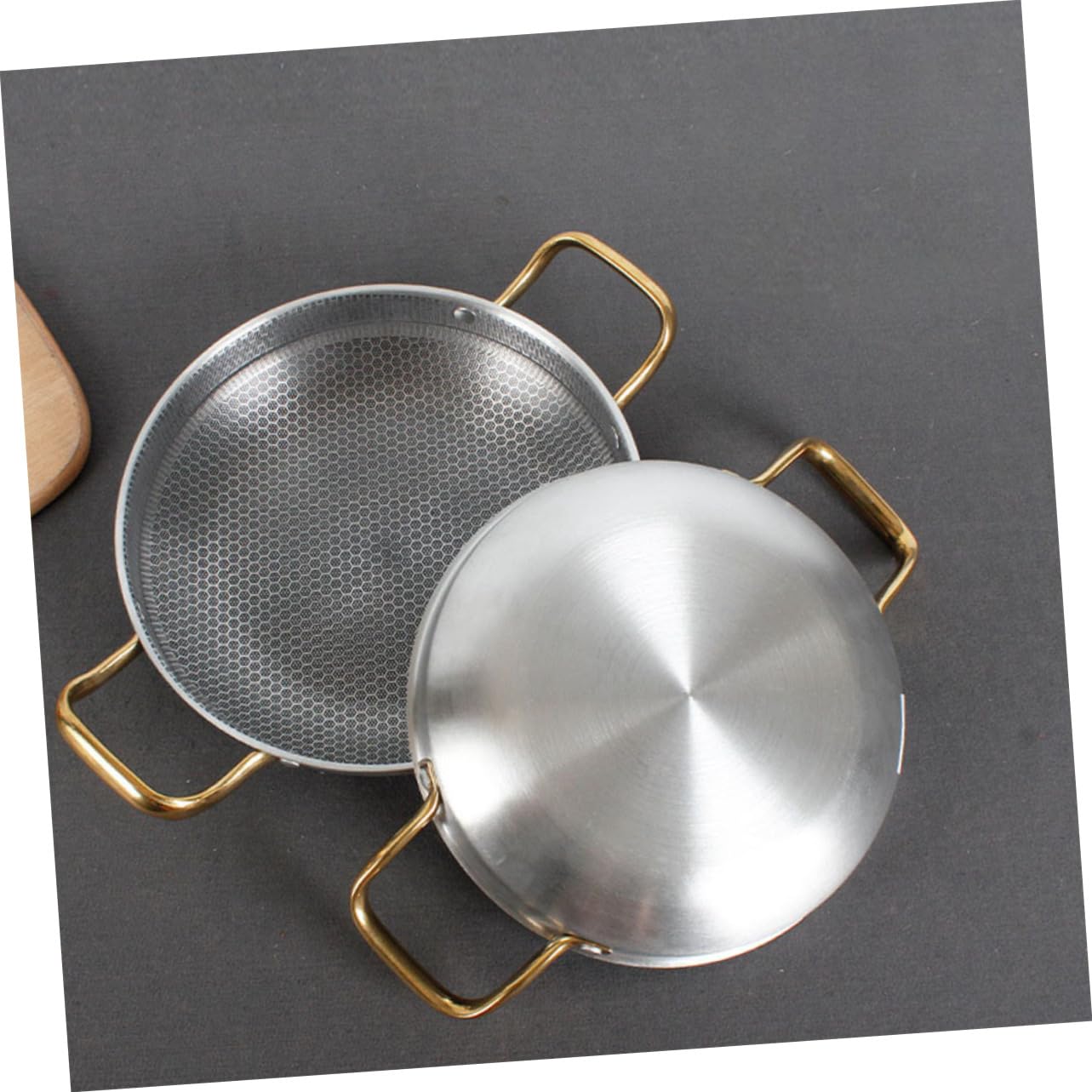 WATIIFUFU Stainless Steel Hong Style Honeycomb Griddle Thickened Seafood Crayfish Rice Pot Creative Double Ear Plate Pan (26cm) Fry Pan Non Stick Frying Pans Honeycomb Skillet