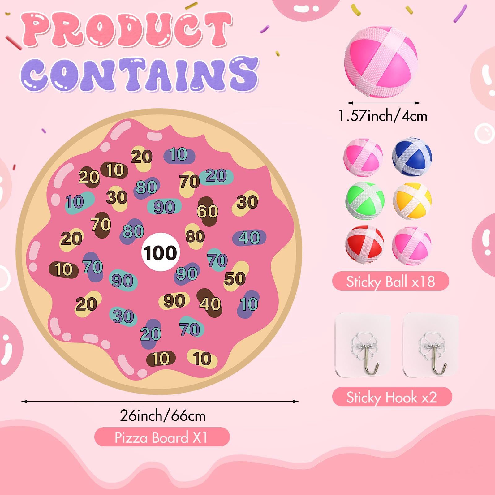 HyDren Donut Party Game 26 Donut Dart Board with 18 Sticky Balls Toys Birthday Party Favors Decorations Spa Game Baby Shower Game Gift for Class Indoor Outdoor Game