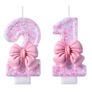 vshili 21st birthday candles, pink 21 year old number birthday candles, happy birthday party cake topper decoration gifts for women