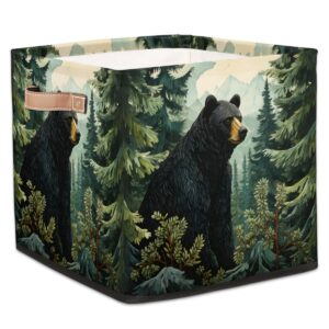 tablerazzi black bear forest wild animals cube storage bin, 13 inch collapsible fabric storage cube bin, foldable cube baskets for shelf, closet, organizer