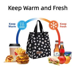 Lunch bag, Insulated Lunch Bag for Women Men, Lunch Containers Reusable Lunch Tote Bag for Work, Travel, Outdoor (BlackDaisy)