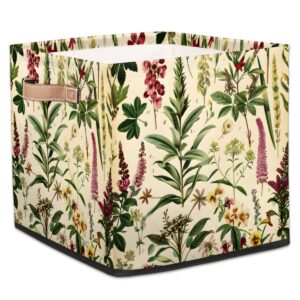 tablerazzi wildflower botanical cube storage bin, 13 inch collapsible fabric storage cube bin, floral vintage foldable cube baskets for shelf, closet, organizer