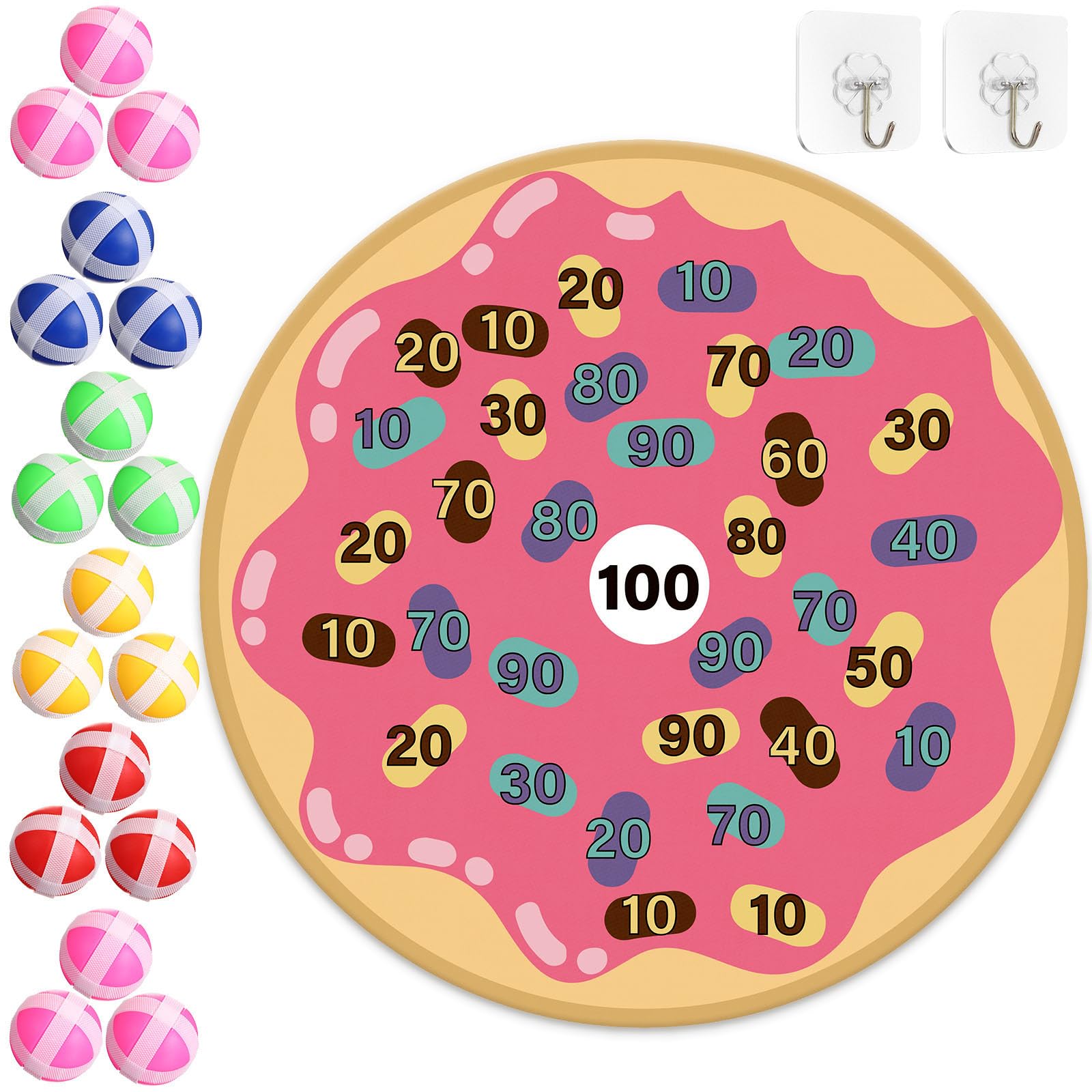 HyDren Donut Party Game 26 Donut Dart Board with 18 Sticky Balls Toys Birthday Party Favors Decorations Spa Game Baby Shower Game Gift for Class Indoor Outdoor Game