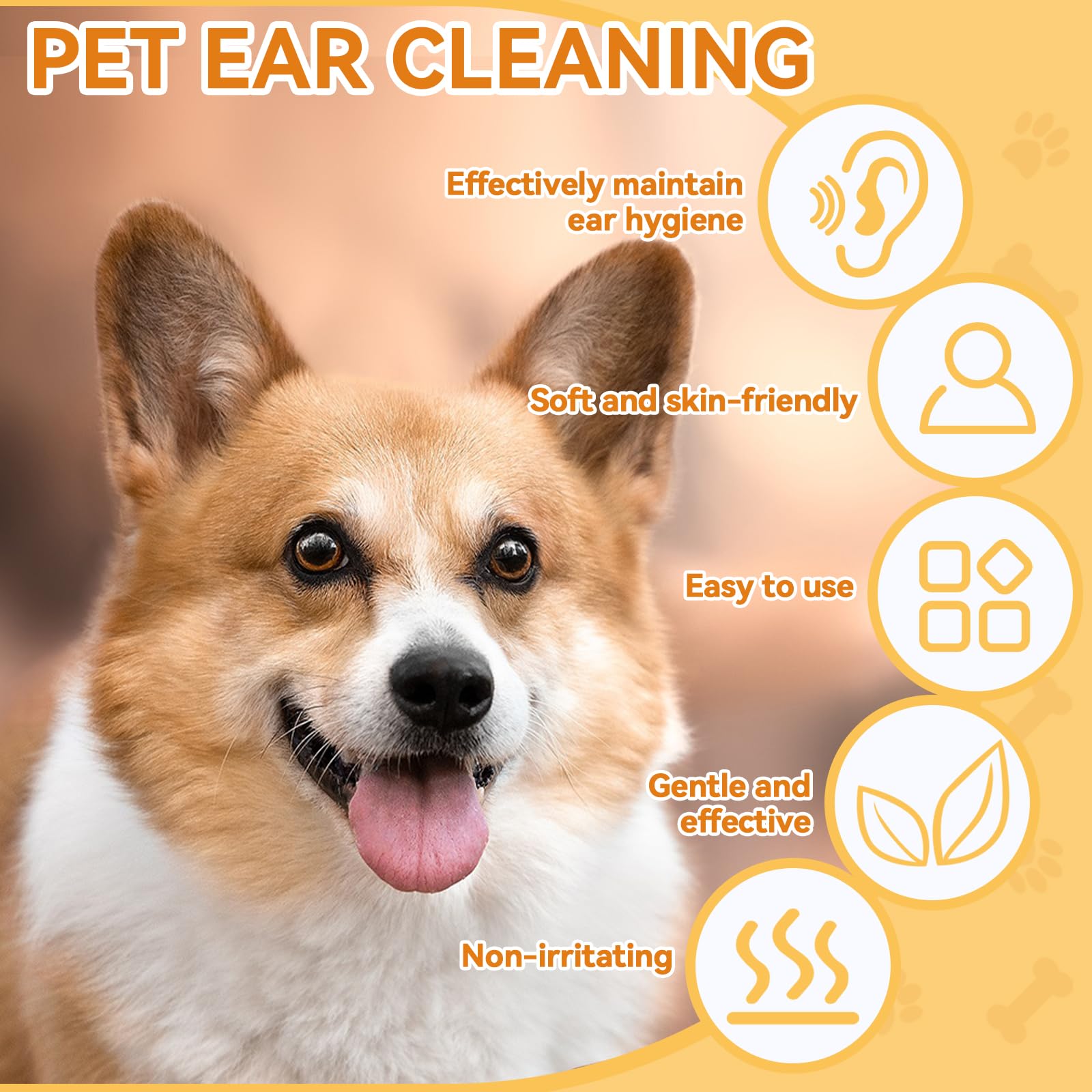 Pet Ear Finger Wipes for Dog & Cat 60pcs, Dog Ear Finger Wipes Soothing Odor, Ear Wipes for Dogs Reduce Earwax Buildup, Dog Supplies Ear Cleaner Wipes Remove Dirt & Non-Irritating