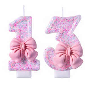 vshili 13th birthday candles, pink 13 year old number birthday candles, happy birthday party cake topper decoration gifts for girls