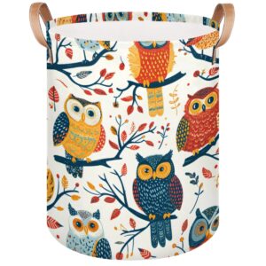 tablerazzi laundry hamper owl colorful large collapsible laundry baskets waterproof clothes hamper with leather handles for bedroom, bathroom, dorm, toys